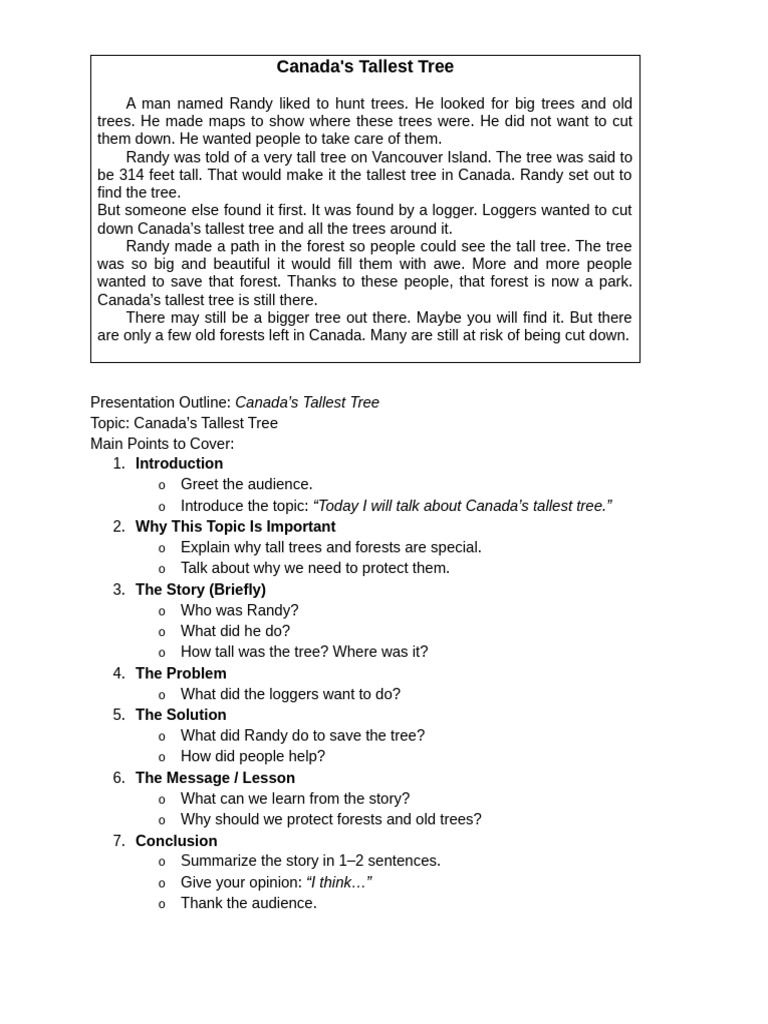 Canada's Tallest Tree Presentation Outline | PDF
