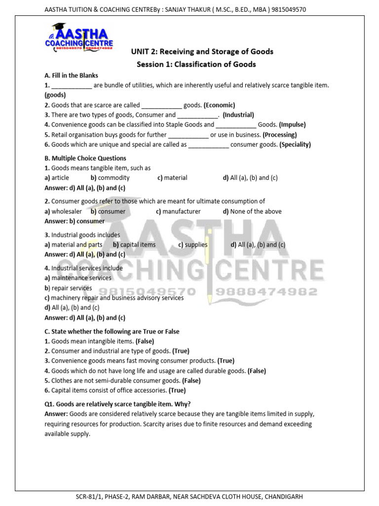 Unit 2 Receiving and Storage of Goods Class-IX Retail | PDF | Goods ...