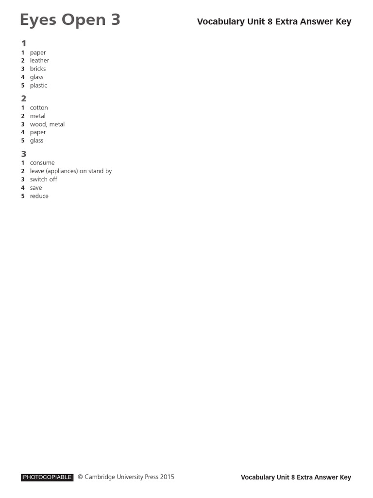 Unit 8 Vocabulary Answer Key | PDF