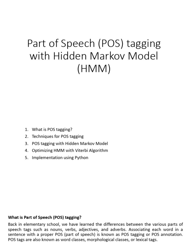 Unit 3 - Part of Speech (POS) Tagging With HMM | PDF | Part Of Speech ...