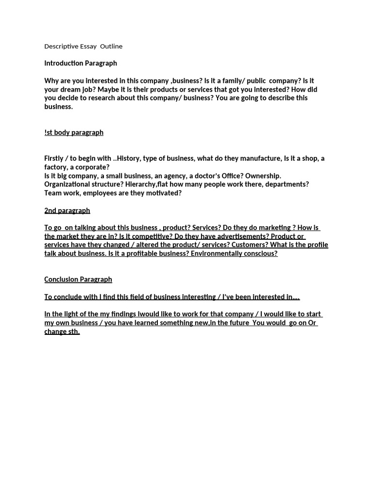 Descriptive Essay Outline | PDF