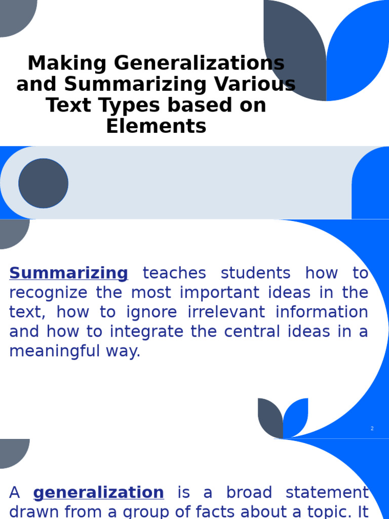 Generalizations - Summarizing - Lesson in Eng 5 | PDF | Speed Reading ...