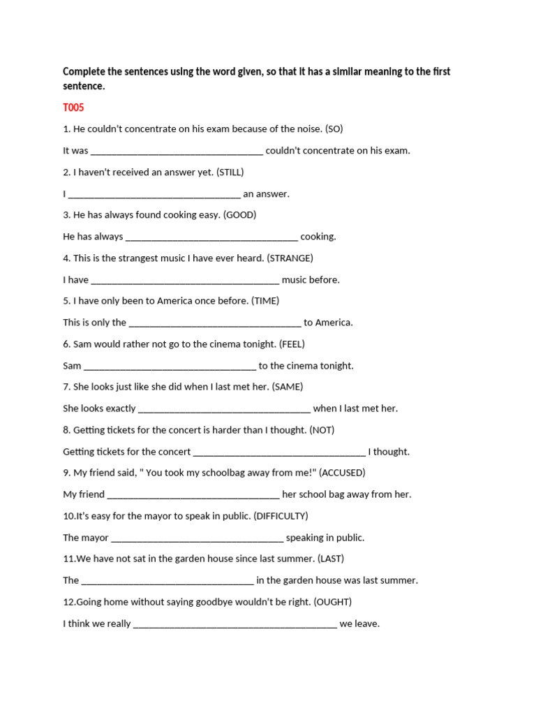 Complete The Sentences Using The Word Given | PDF