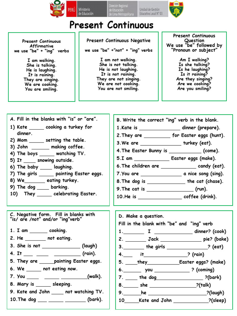 Present Continuous - Practice | PDF