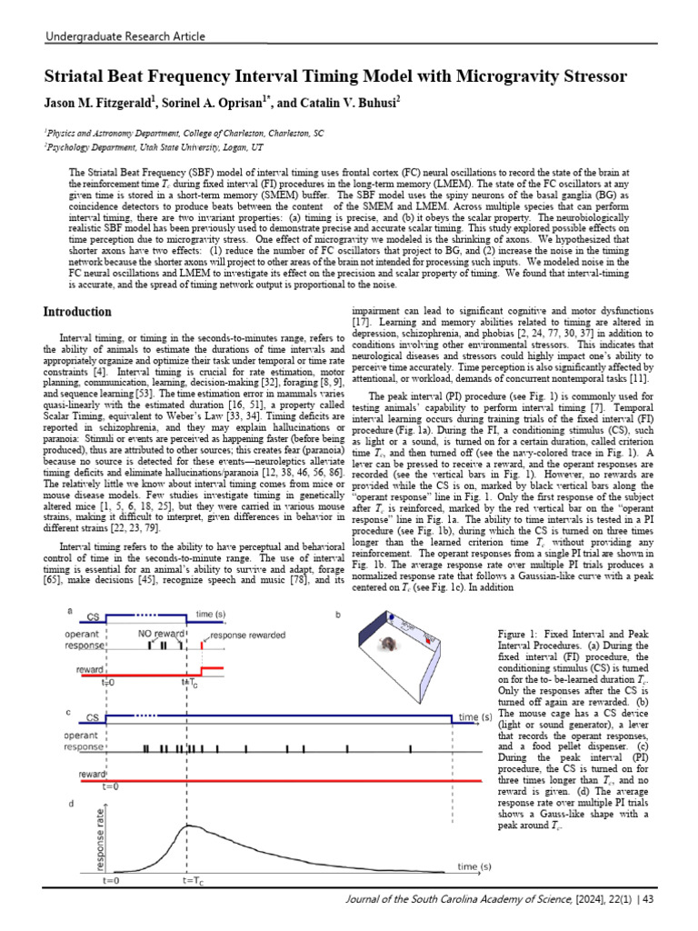Striatal Beat Frequency Interval Timing Model With Microgravity ...