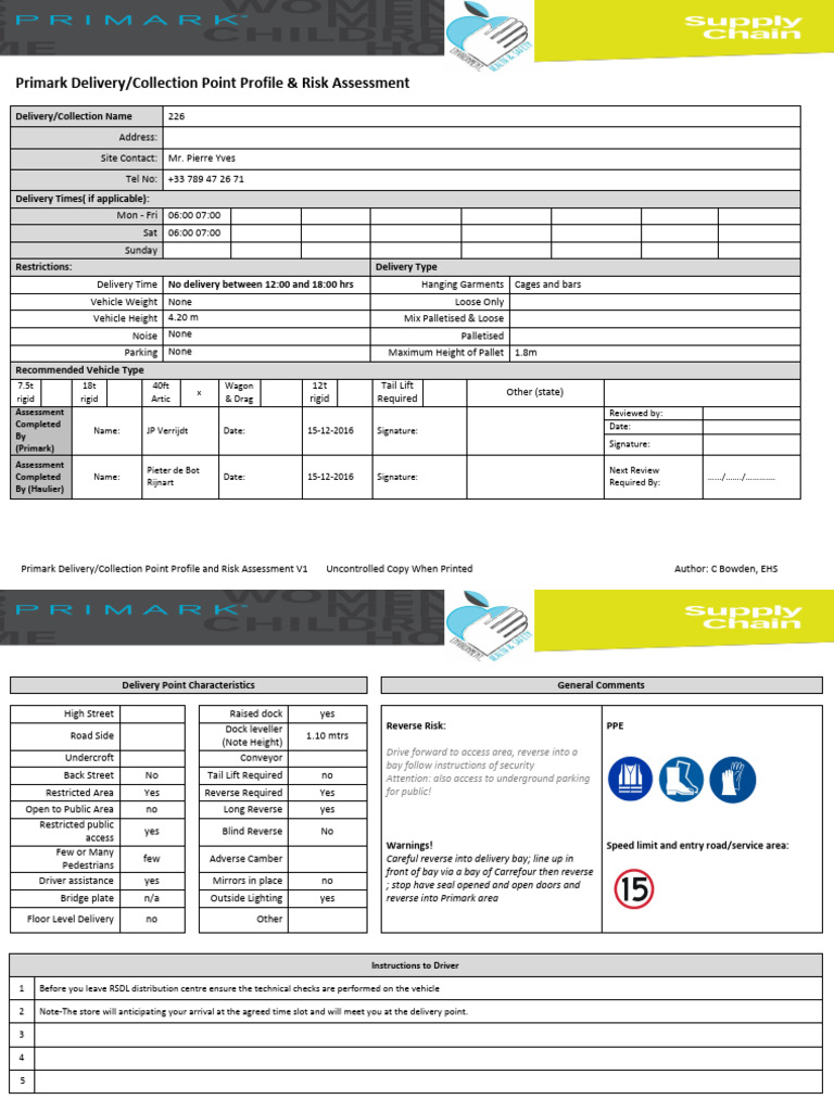 Store Info Primark - 226 Lille (Latest) | PDF | Risk | Truck
