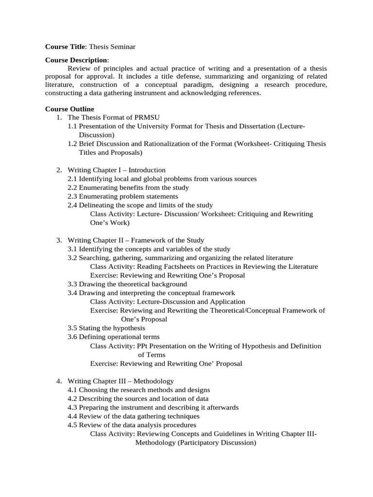 Course Outline Thesis Seminar | PDF | Thesis | Methodology