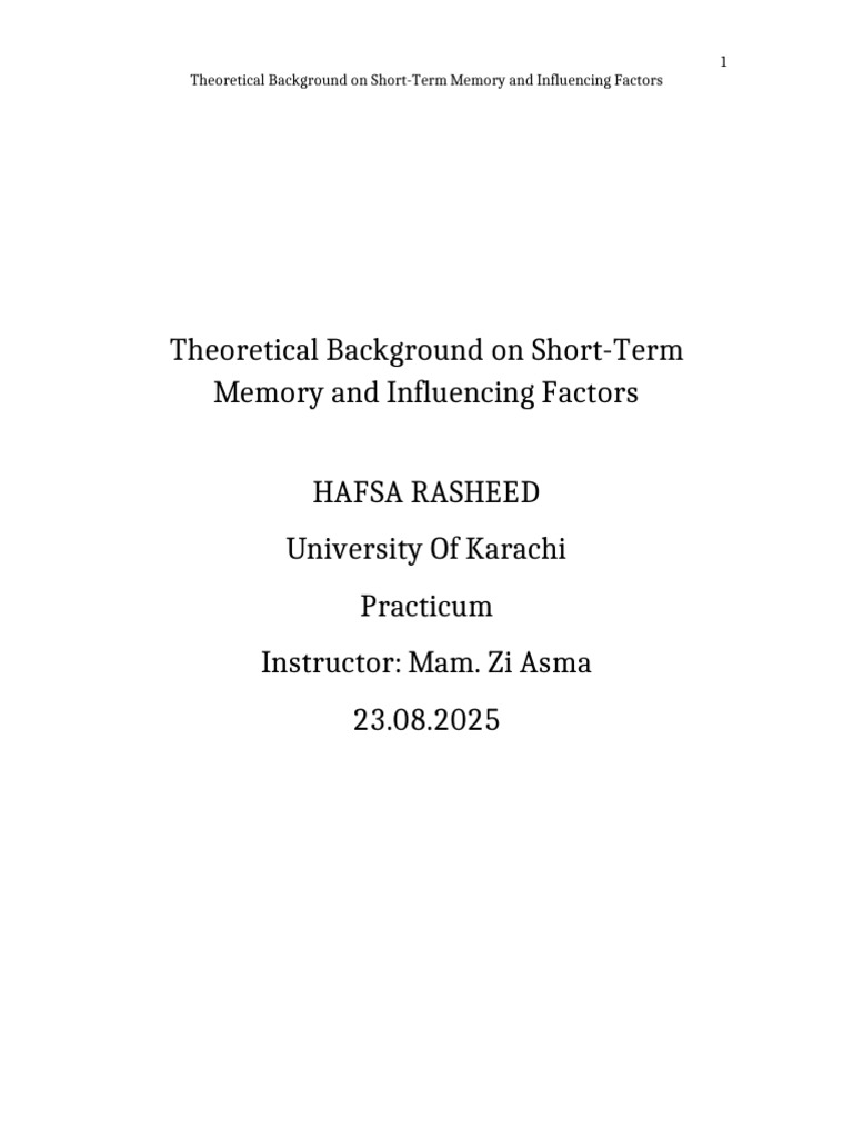 STM Hafsa Rasheed (Practicum Assignment) | PDF | Memory | Recall (Memory)