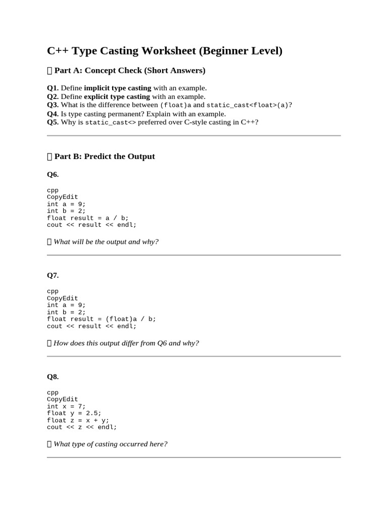 Type Cas It NG Worksheet | PDF | Integer (Computer Science) | C++