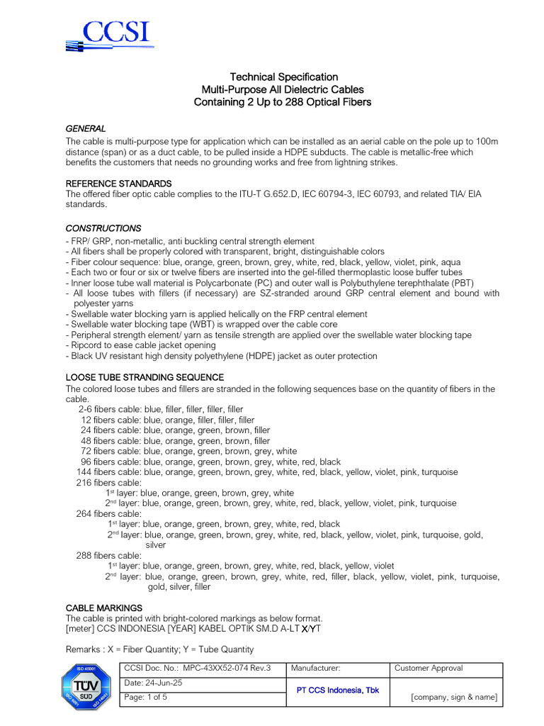 Multi-Purpose Dielectric Fiber Cables | PDF | Optical Fiber | Fiberglass