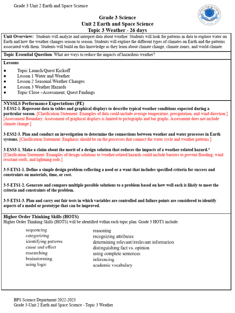 Grade 3 Weather and Climate Science Unit | PDF | Weather | Climate