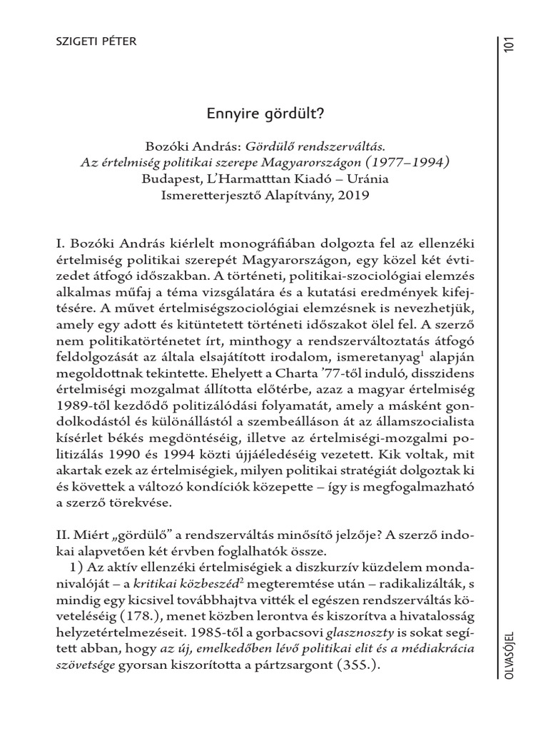 Szigeti P. - Ennyire Gördült (Bozóki András-Gördülő Rendszerváltás) | PDF