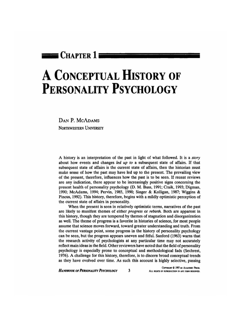 A Conceptual History of Personality Psychology (McAdams, 1997) - Part I ...