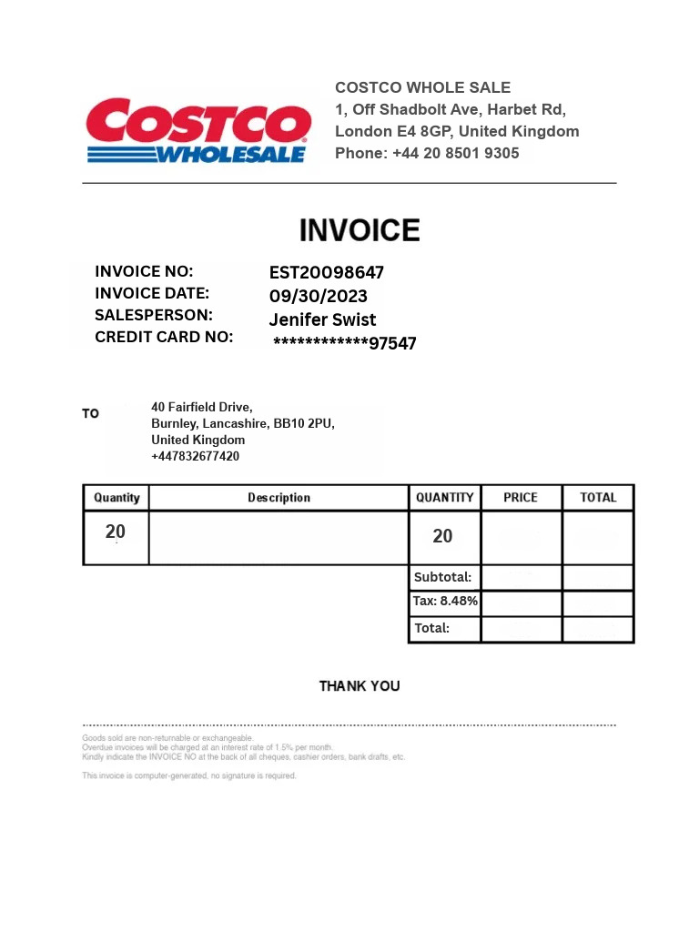 Costco Invoice Sample | PDF