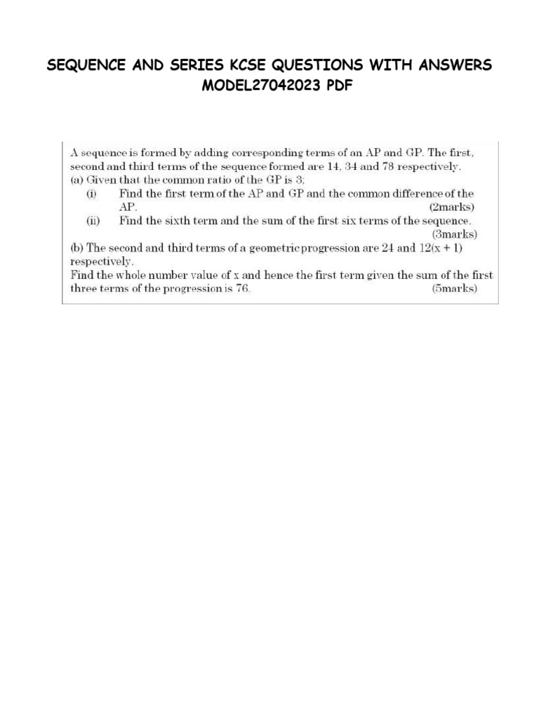 KCSE Sequence and Series Q&A Guide | PDF