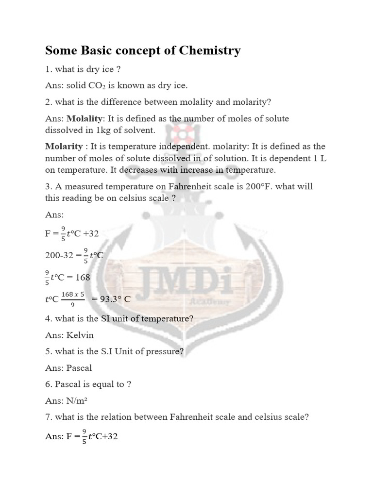 Basic Chemistry Concepts Explained | PDF