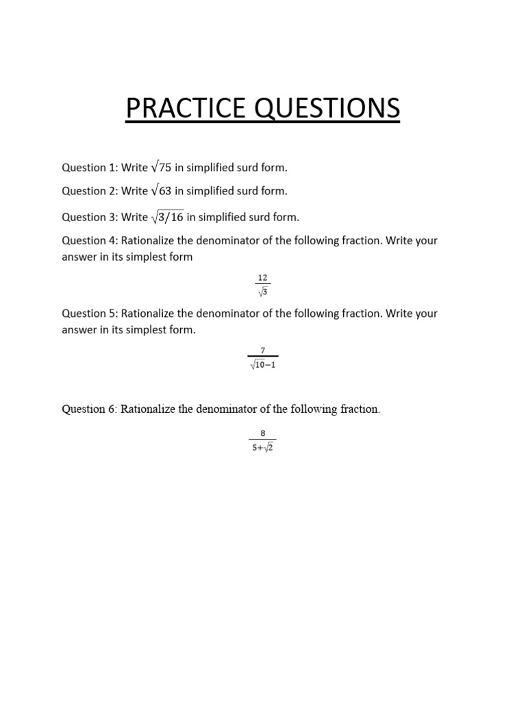 Surds - Practice Questions | PDF