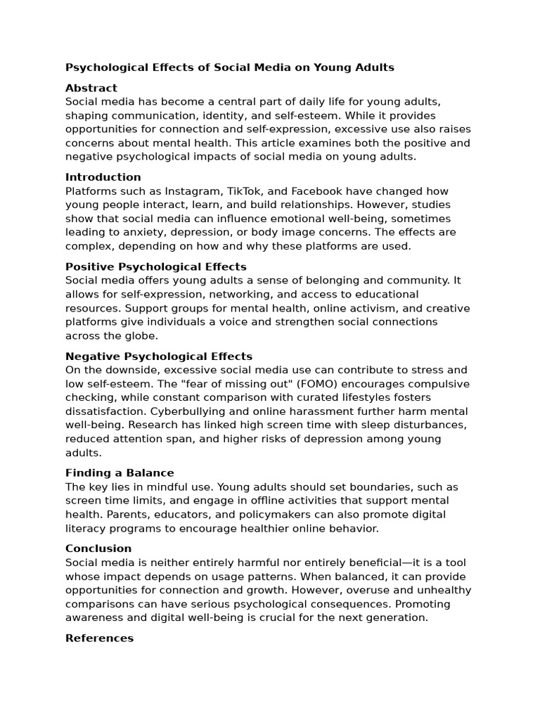 Psychological Effects of Social Media On Young Adults | PDF