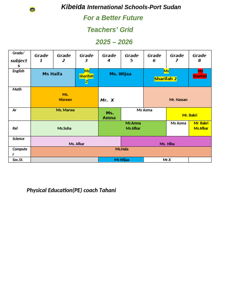 Teachers' Grid 2025-2026 | PDF