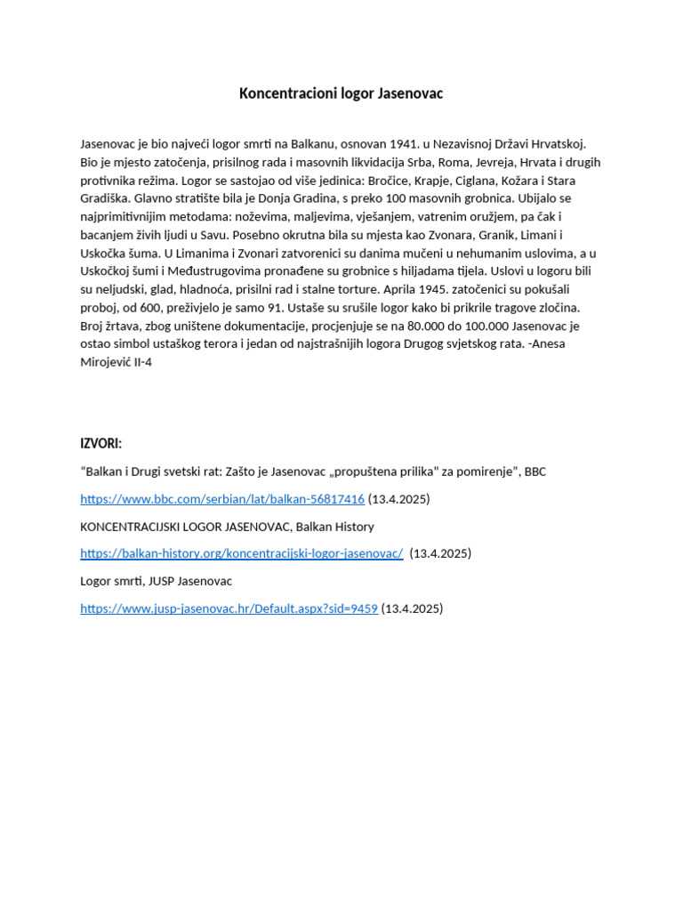 Koncentracioni Logor Jasenovac | PDF