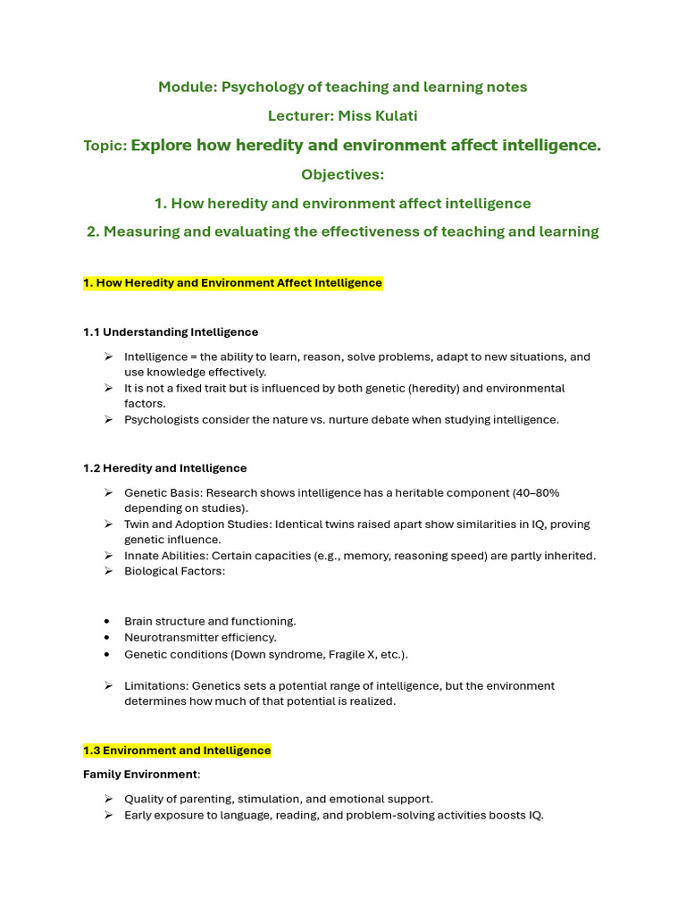 PLT47WO Explore How Heredity and Environment Affect Intelligence. | PDF ...