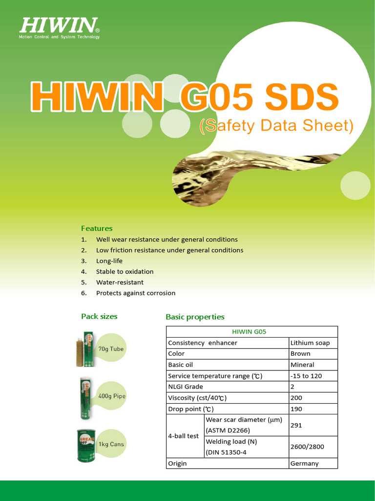 HIWIN G05 Grease Specifications and Safety | PDF | Dangerous Goods ...