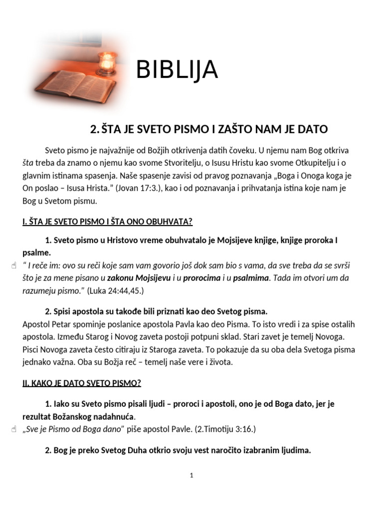 BIBLIJA GOVORI 2, Šta Je Sveto Pismo I Zašto Nam Je Dato | PDF