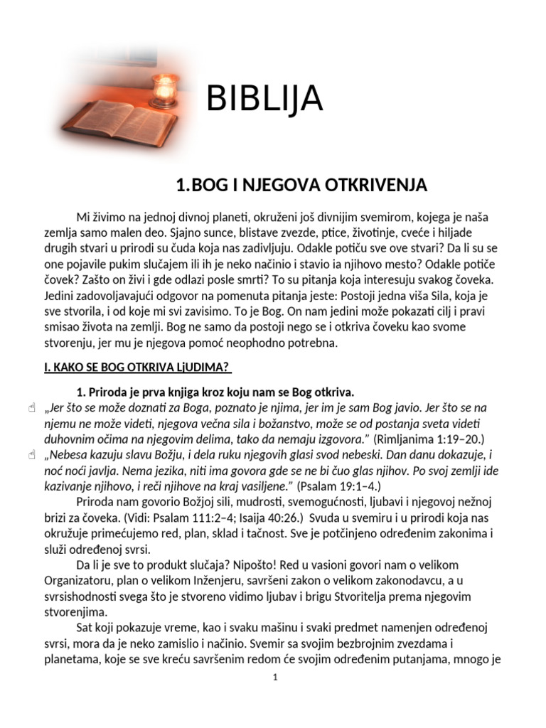 BIBLIJA GOVORI 1, Bog I Njegova Otkrivenja | PDF