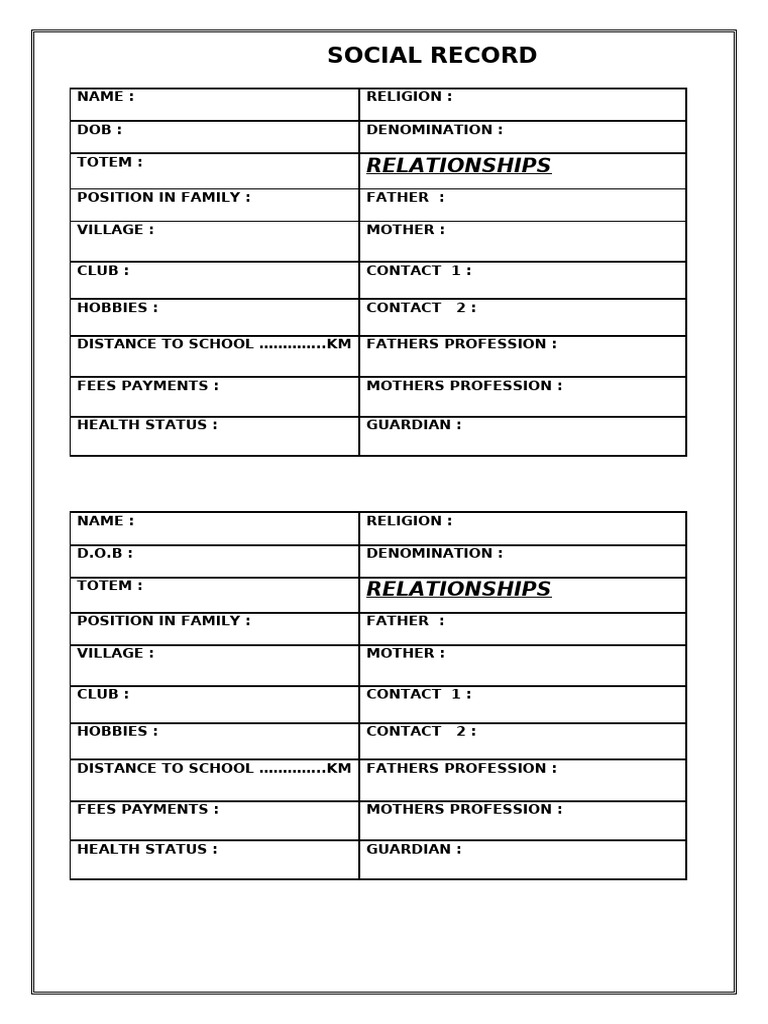Social Record Template for Students | PDF