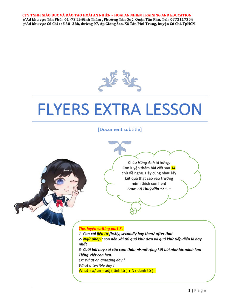 Flyers Extra Lesson - Writing Part 7 | PDF