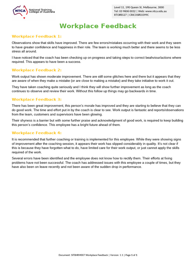 Workplace Feedback Summary Report | PDF | Social Psychology | Psychology
