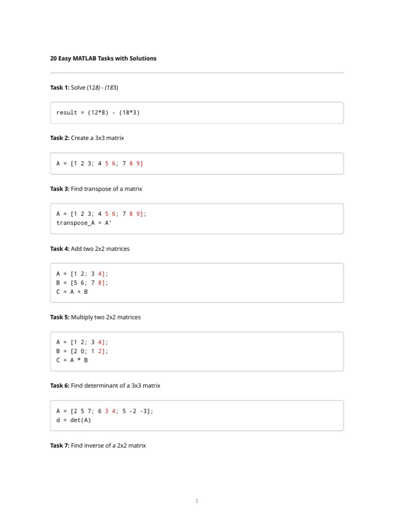 Matlab Tasks | PDF