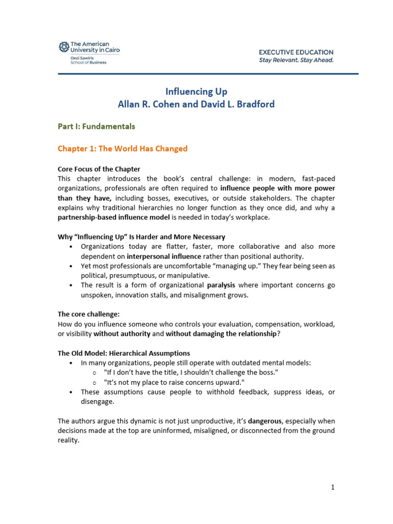 Influencing Up: A Partnership Approach | PDF | Reputation | Goal