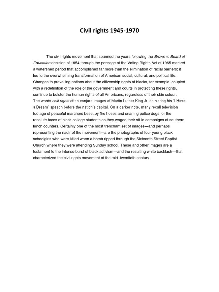 Civil Rights Movement: 1945-1970 Overview | PDF