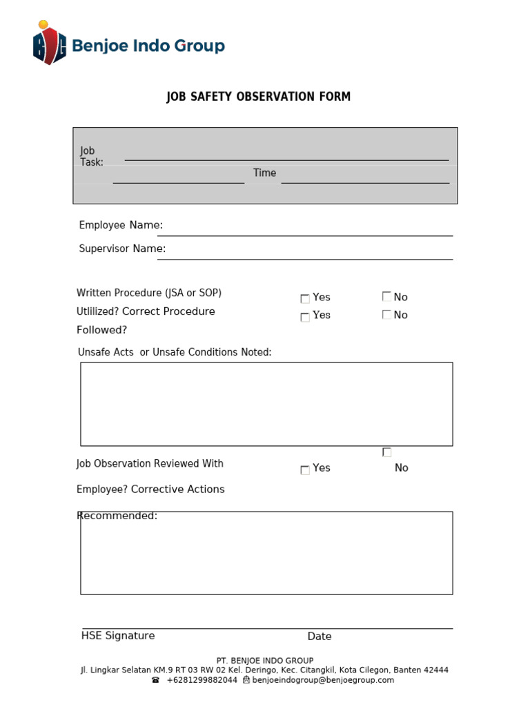 Job Safety Observation Form Templates | PDF