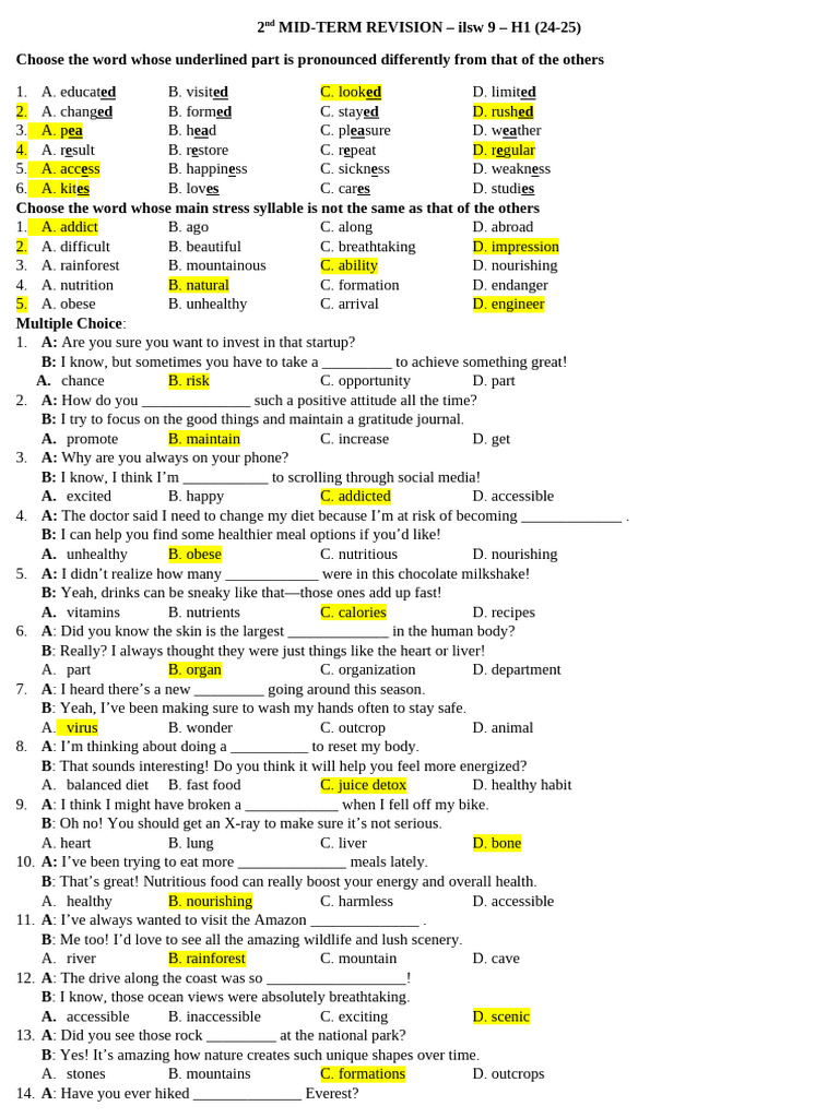2 ND Mid-Term Revision - Units 5-6 (Home 1) (Đa) | PDF
