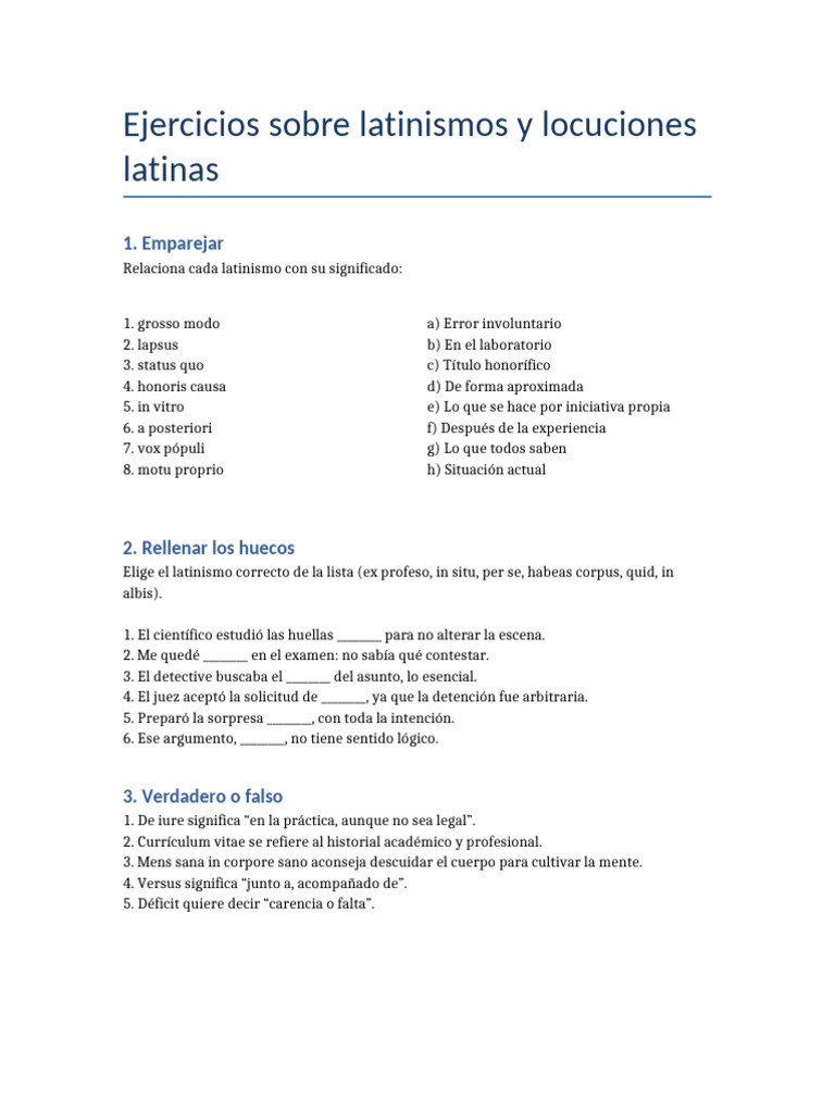 Ejercicios sobre Latinismos y Locuciones | PDF