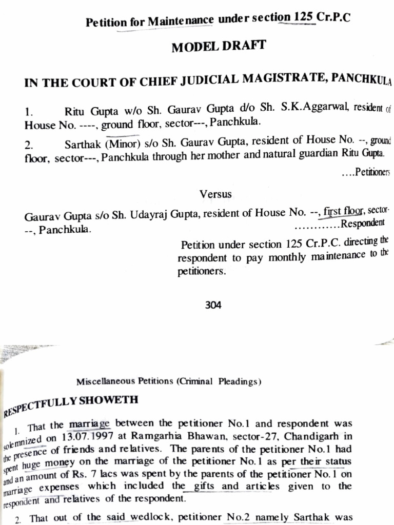 Maintenance Petition Under Section 125 Cr.P.C | PDF | Justice | Crime ...
