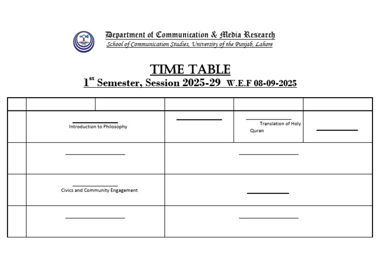 2025-29 Communication Studies Timetable | PDF