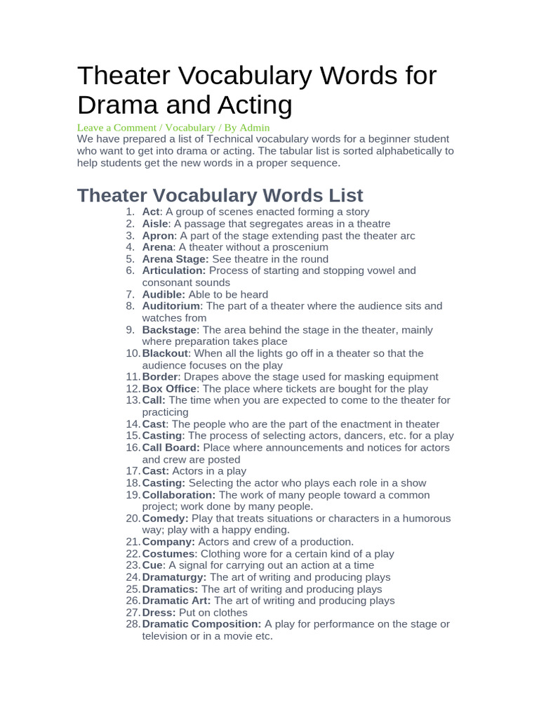 Essential Theater Vocabulary for Beginners | PDF | Oral Literature ...