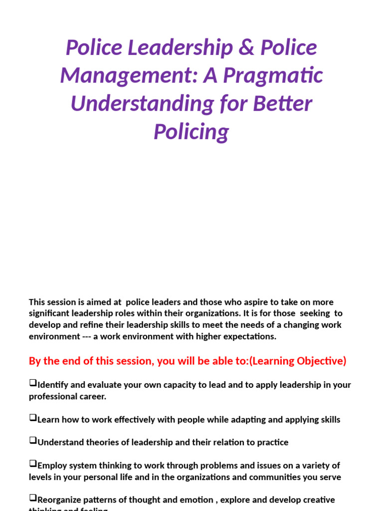Police Leadership & Police Management For (MACPM) | PDF | Leadership | Goal