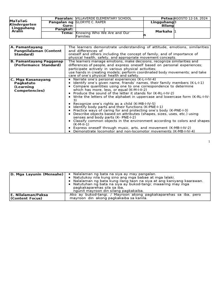 Q1 Week 3 Lesson Plan Matatag | PDF