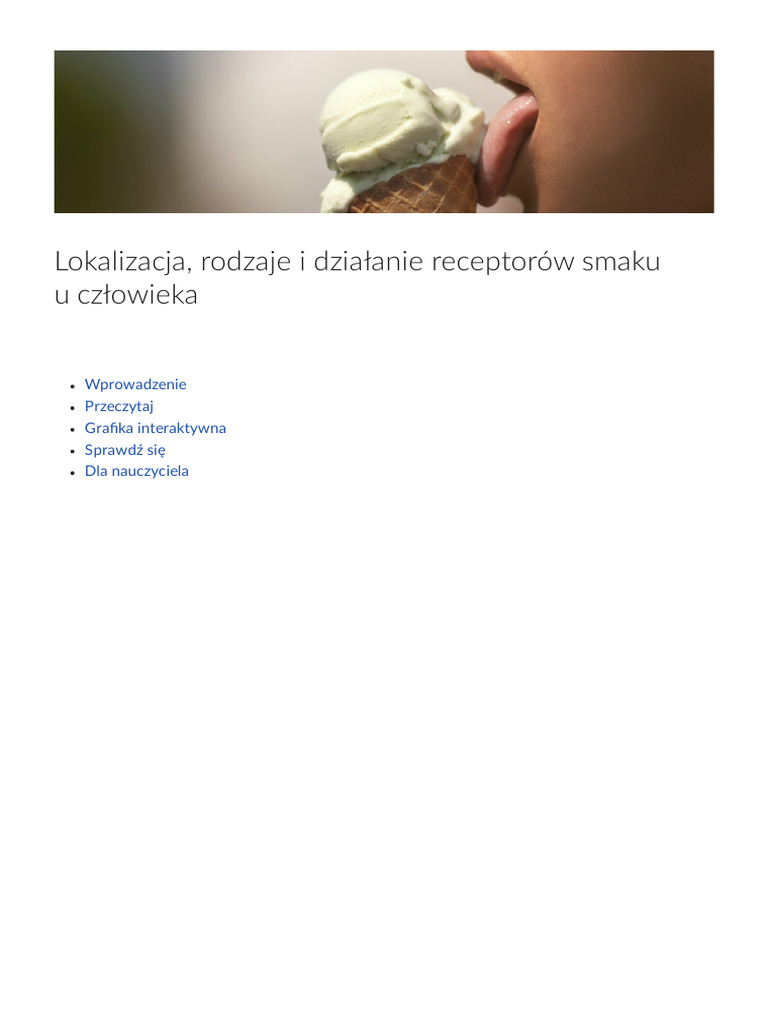Lokalizacja Rodzaje I Dzialanie Receptorow Smaku U Czlowieka | PDF