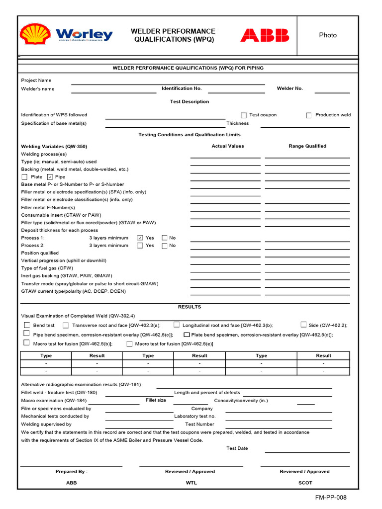 FM-PP-008 - Welder or Welding Operator Qualification Test Record Sss ...