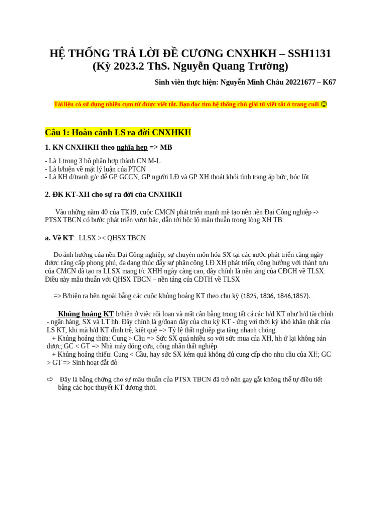 Đề cương CNXH Châu soạn (Word) | PDF