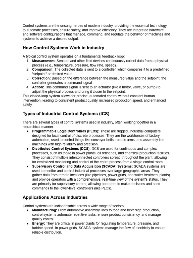 Control System Use in Industry | PDF | Control System | Automation