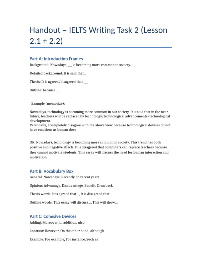 IELTS Writing Task2 Handout | PDF