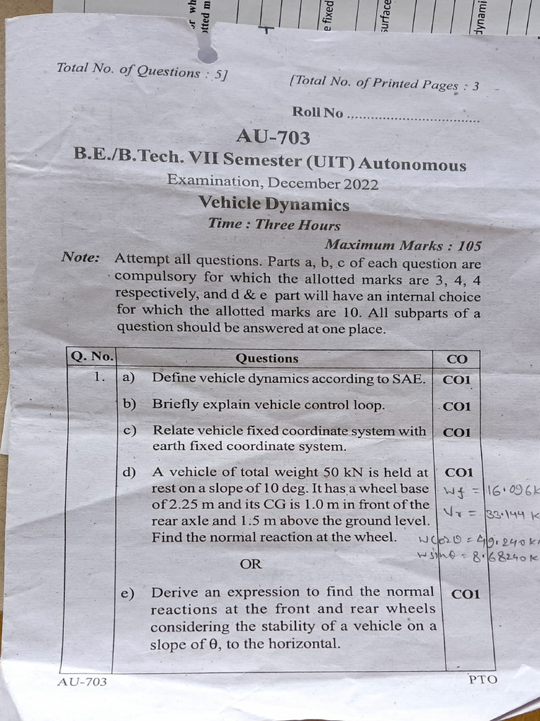Vehicle Dynamics LST Yr Papers | PDF | Vehicles | Vehicle Technology