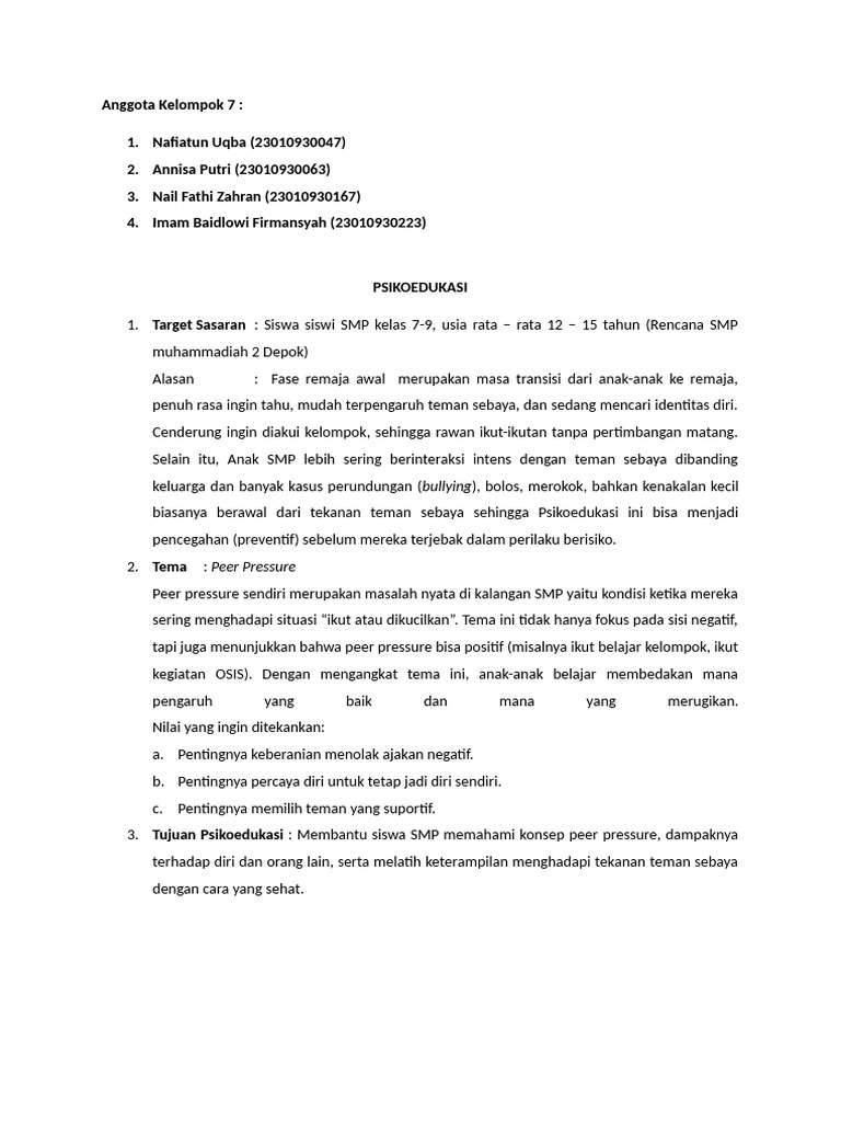 Psikoedukasi Kelompok 7 | PDF