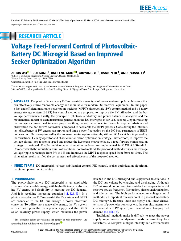 Voltage Feed-Forward Control of Photovoltaic - Battery DC Microgrid ...